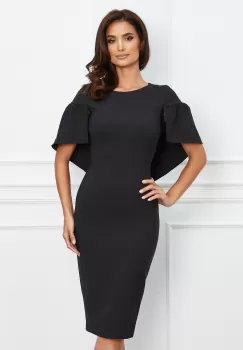 Rochie LaDonna neagra cu aplicatie tip capa - Rochii ieftine