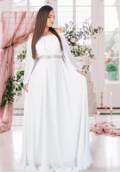 Rochie alba lunga din voal - masura universala - Sanzaiana PDN11920 ...