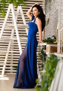 Rochie de nasa lunga Fatima albastru royal cu trena pe o parte - Rochii ...