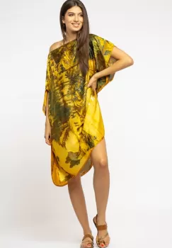 Rochie de plaja tip poncho din matase cu imprimeu inspirat din pictura ...