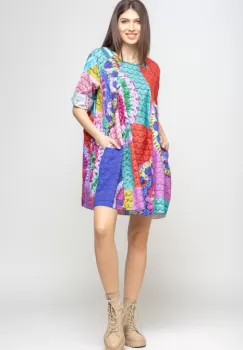 Rochie scurta lalea colorata din bumbac - Rochii ieftine